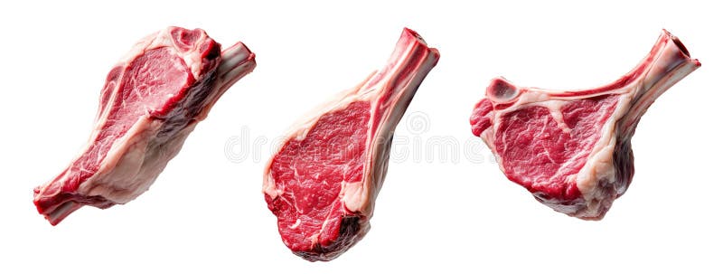 Set of Fresh Lamb Chop Cut, Isolated on White Background, Showcasing ...