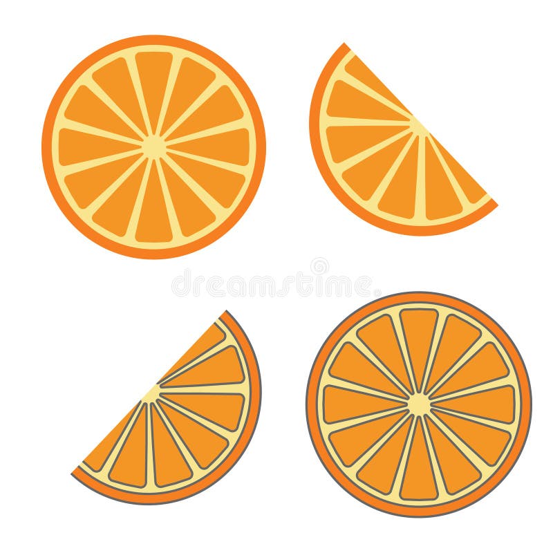Set of Fresh Orange Fruit Round Slices and Half Slice Isolated on White ...