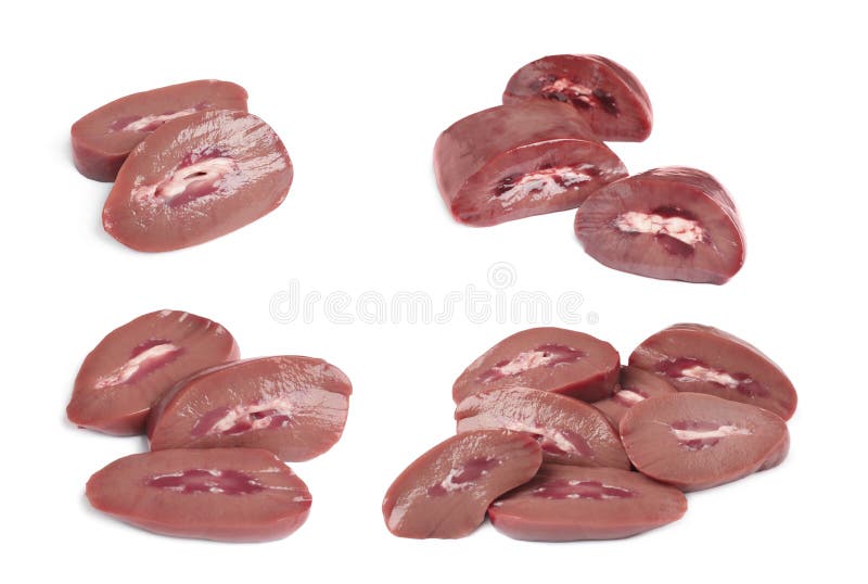 Set with Fresh Raw Kidneys on White Background Stock Image - Image of ...