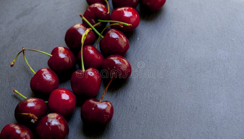 Various Cherries on Black Chalkboard Background Stock Image - Image of ...
