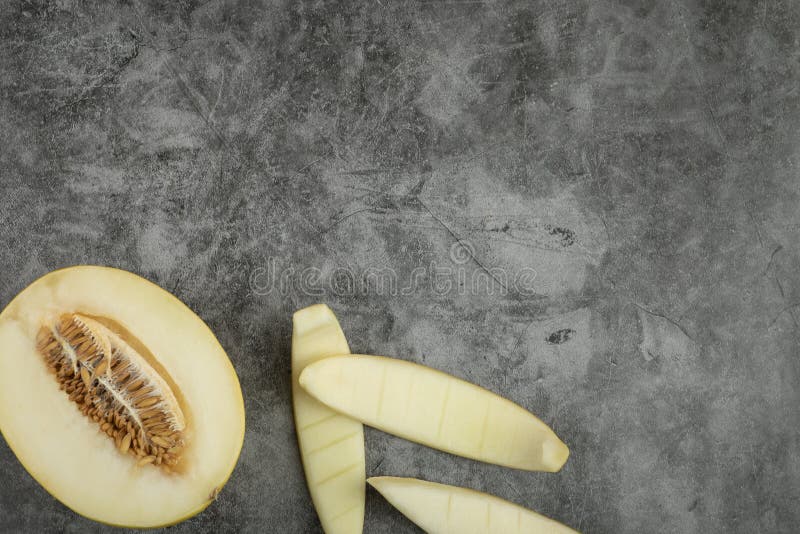 Set of Fresh Sweet Melon Placed on Marble Surface Stock Image - Image ...