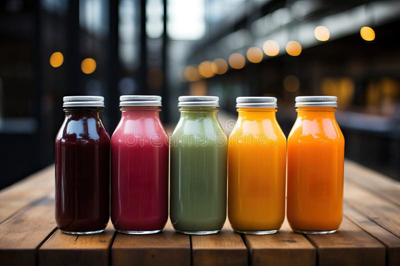 A Set of Fresh Various Juices in Glassware. Design Mockup with Space ...