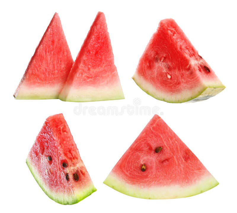Set of Fresh Watermelon Slices on White Background Stock Image - Image ...
