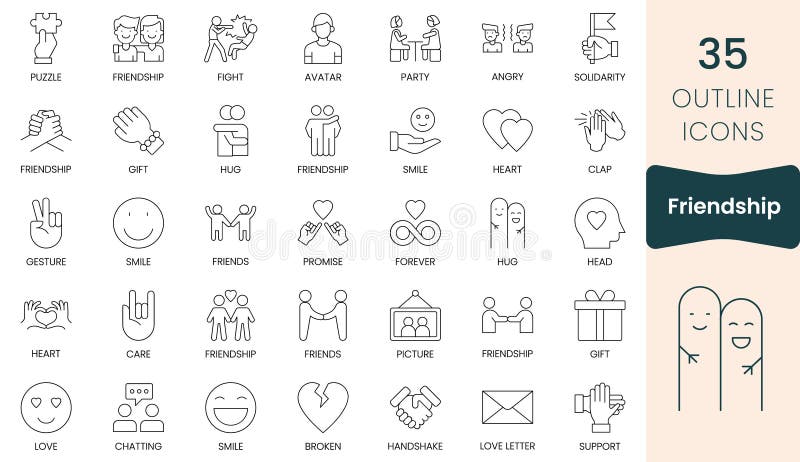 Set of Friendship Icons. Thin Outline Icons Pack Stock Illustration ...