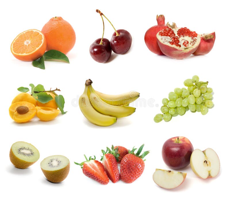 Gesetzte Frische Früchte Mit Den Grünen Blättern Getrennt Stockbild ...