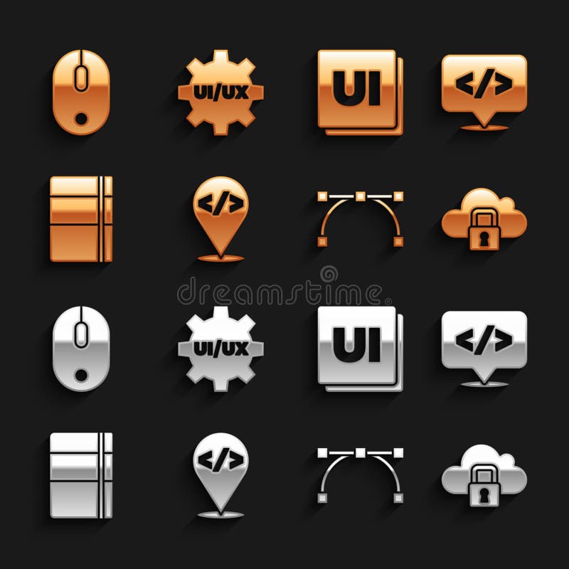 Set Front End Development Cloud Computing Lock Bezier Curve Sketchbook Or Album Ui Ux Design 5046