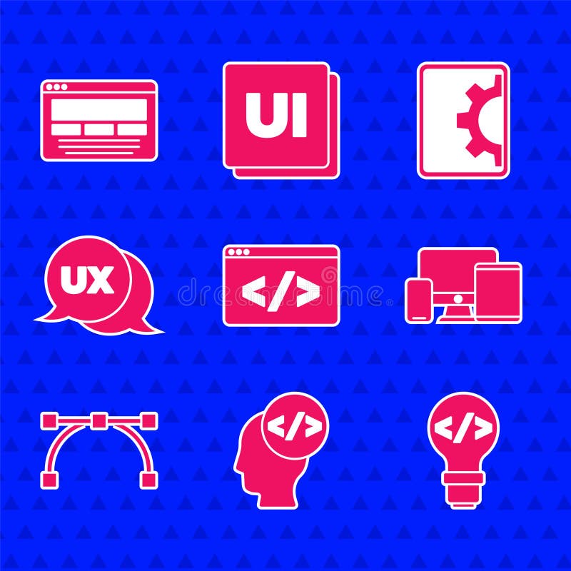 Set Front End Development Monitor Mobile Tablet Bezier Curve Ui Ux Design Web And Icon