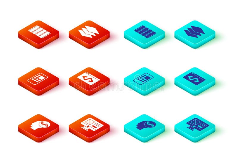 Set Front End Development, UI or UX Design, Mobile Apps, Layers and Color Palette Guide Icon ...
