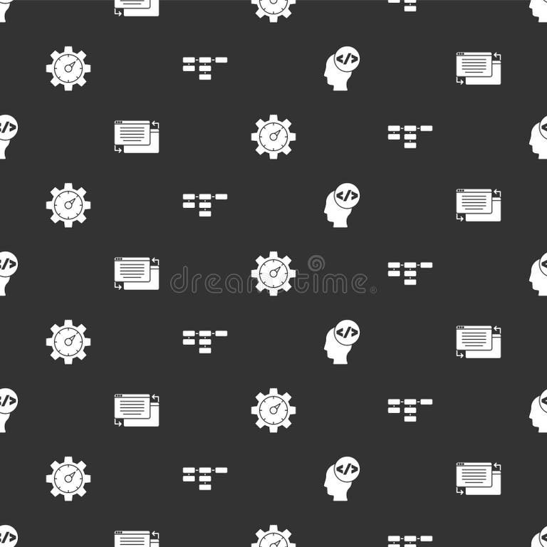 Set Front End Development, UI or UX Design, Website Statistic and Site Map on Seamless Pattern ...