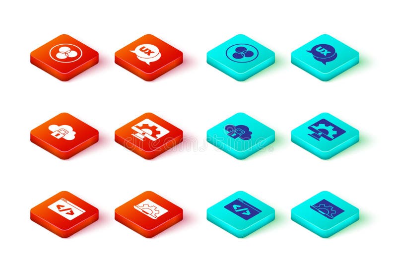 Set Front End Development, Web, Cloud Computing Lock, UI or UX Design and RGB and CMYK Color ...