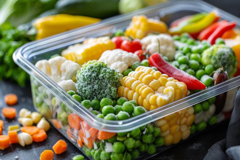 Set of Frozen Vegetables in Plastic Containers Stock Photo - Image of ...
