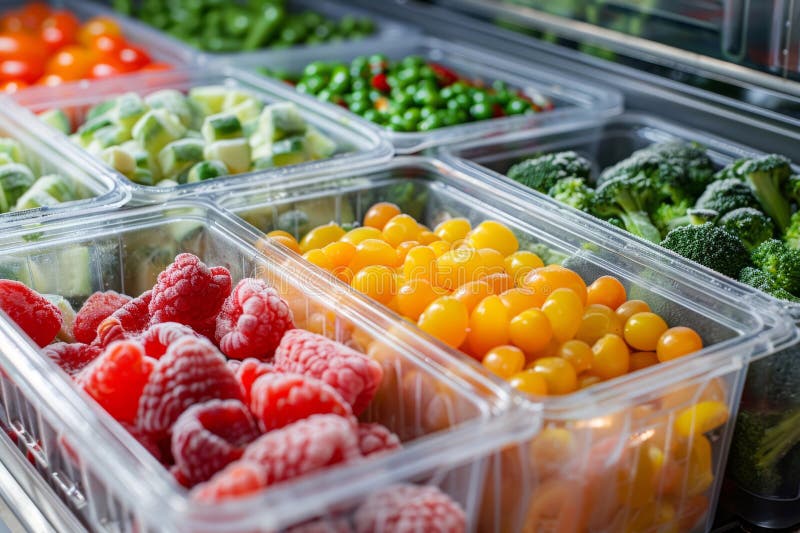 Set of Frozen Vegetables in Plastic Containers Stock Photo - Image of ...