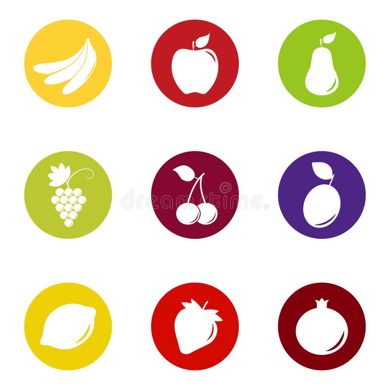 Set of Color Fruit Icons and Berry Icons Stock Vector - Illustration of ...