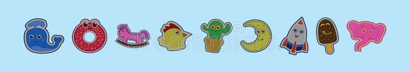 Set of Fruit Fridge Magnet Cartoon Icon Design Template with Various ...