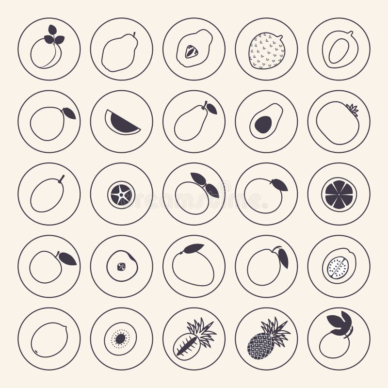 Set of fruit icons stock vector. Illustration of group - 69625953