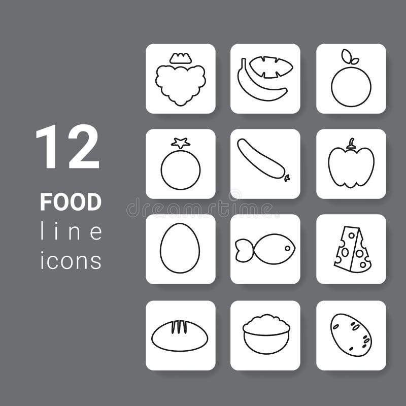 Set of Fruit and Vegetable Square Button Icons for App Healthy ...