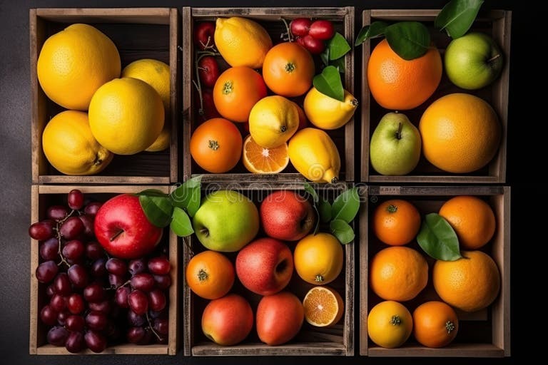 A Set of Fruits in Boxes on the Table, Harvesting Stock Illustration ...