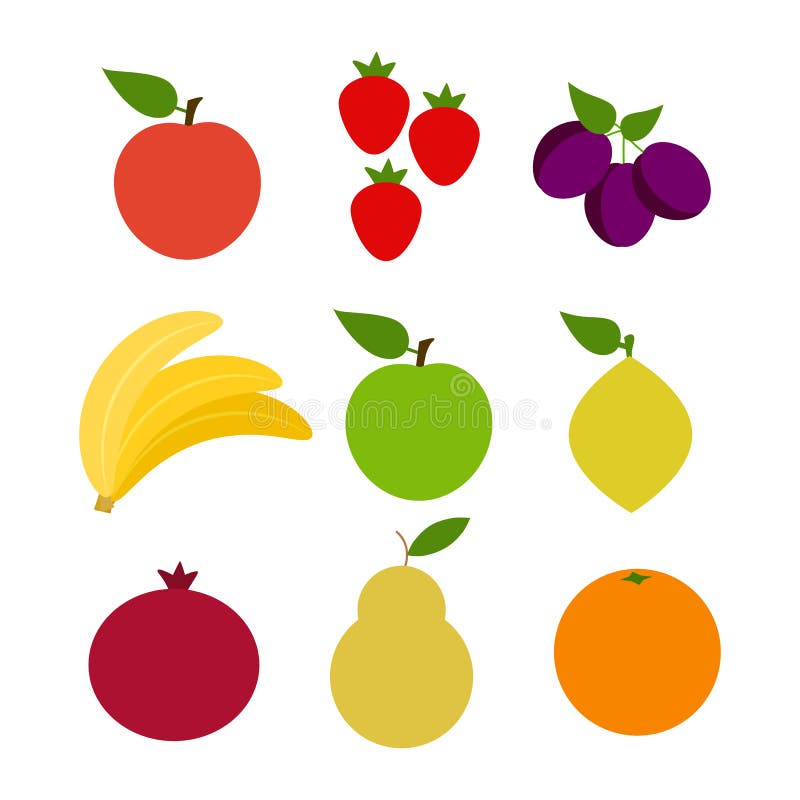 Set of fruits stock illustration. Illustration of flat - 75598589
