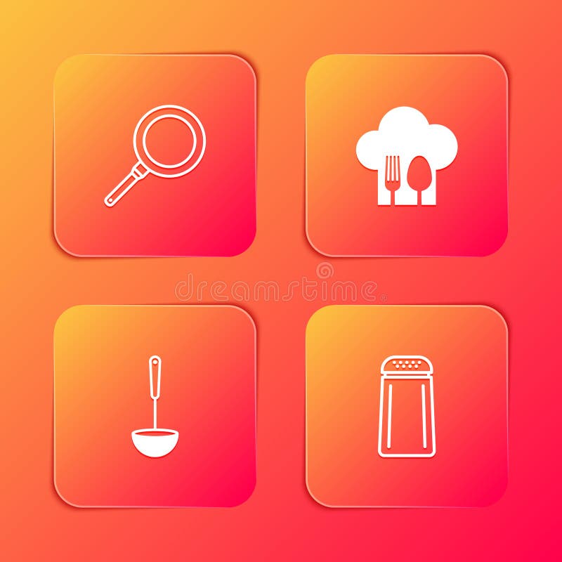 Set Frying Pan, Chef Hat with Fork and Spoon, Kitchen Ladle and Salt ...