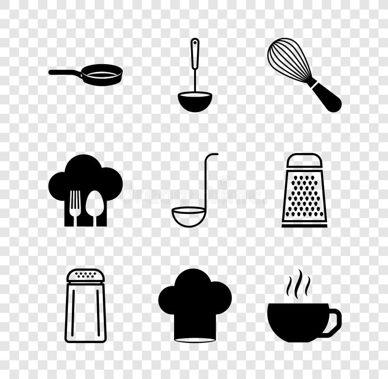 Set Frying Pan, Kitchen Ladle, Whisk, Salt and Pepper, Chef Hat, Coffee ...
