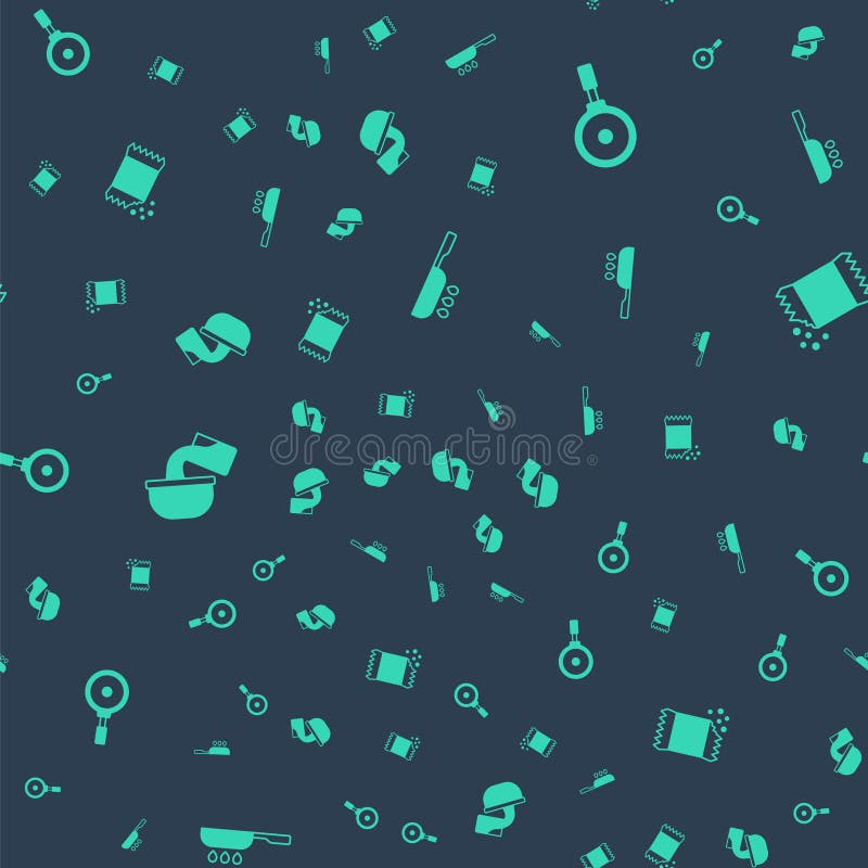 Set Frying Pan, , Saucepan and Packet of Pepper on Seamless Pattern ...