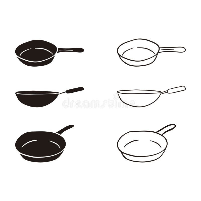 Set of Frying Pan and Wok Illustrations - Kitchenware Silhouette and ...