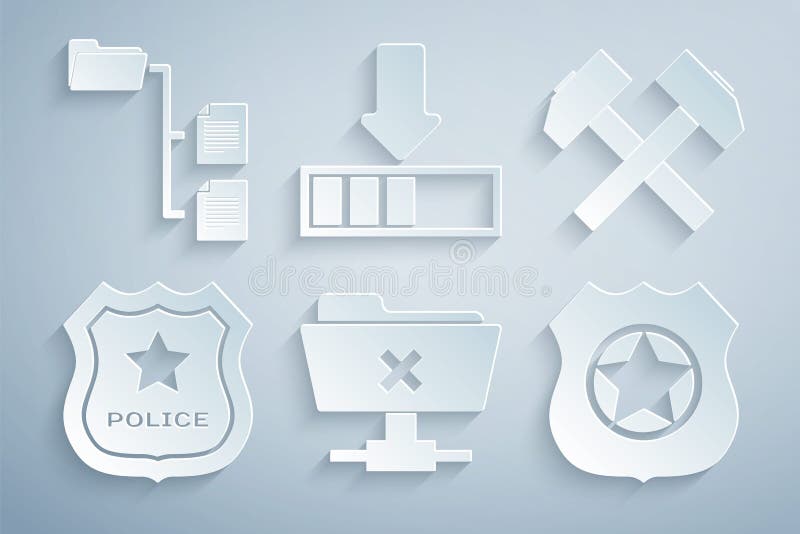 Set FTP Cancel Operation, Two Crossed Hammers, Police Badge, , Loading ...