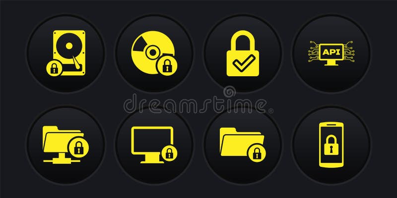 Set FTP Folder and Lock, Computer Api Interface, Lock on Monitor, Folder, Check Mark and CD DVD ...