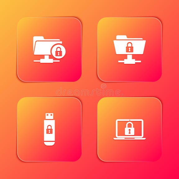 Set FTP Folder and Lock, , USB Flash Drive with and Laptop Icon. Vector Stock Illustration ...
