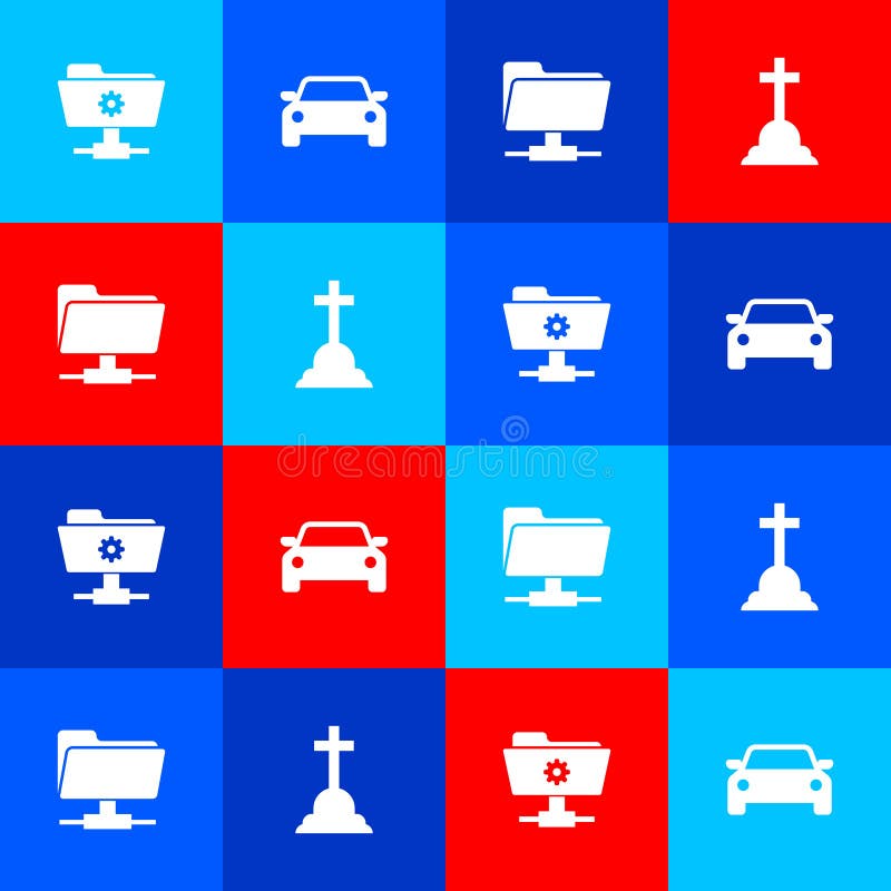 Set FTP Settings Folder, Car, and Tombstone with Cross Icon. Vector ...