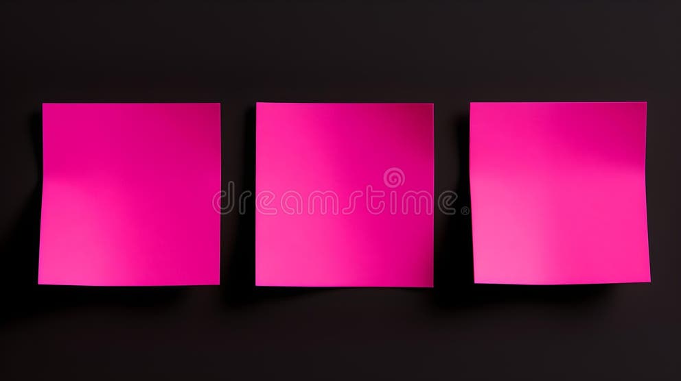 Set of Fuchsia Square Paper Notes on a Black Background. Brainstorming ...