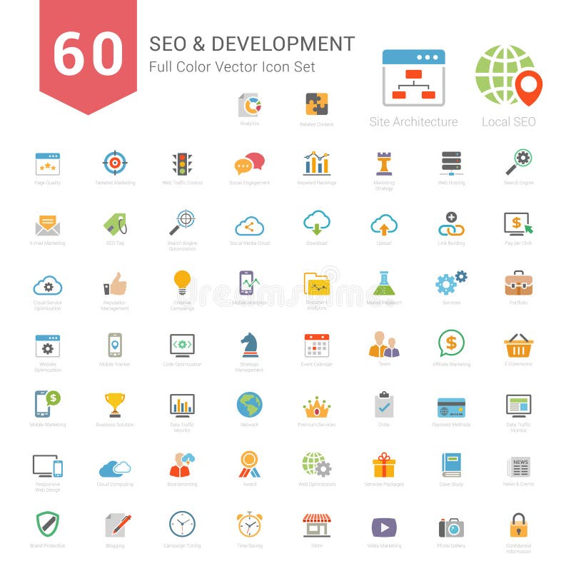 Set of Full Color SEO and Development Icons Editorial Photography ...