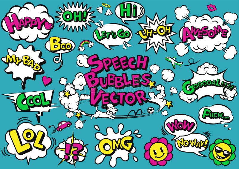 A Set of Fun Comic Style Speech Bubbles with Text and Illustrations ...