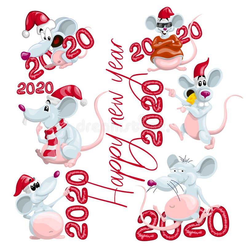 Set of 6 Fun and Funny Rats 2020 Characters Stock Vector - Illustration ...