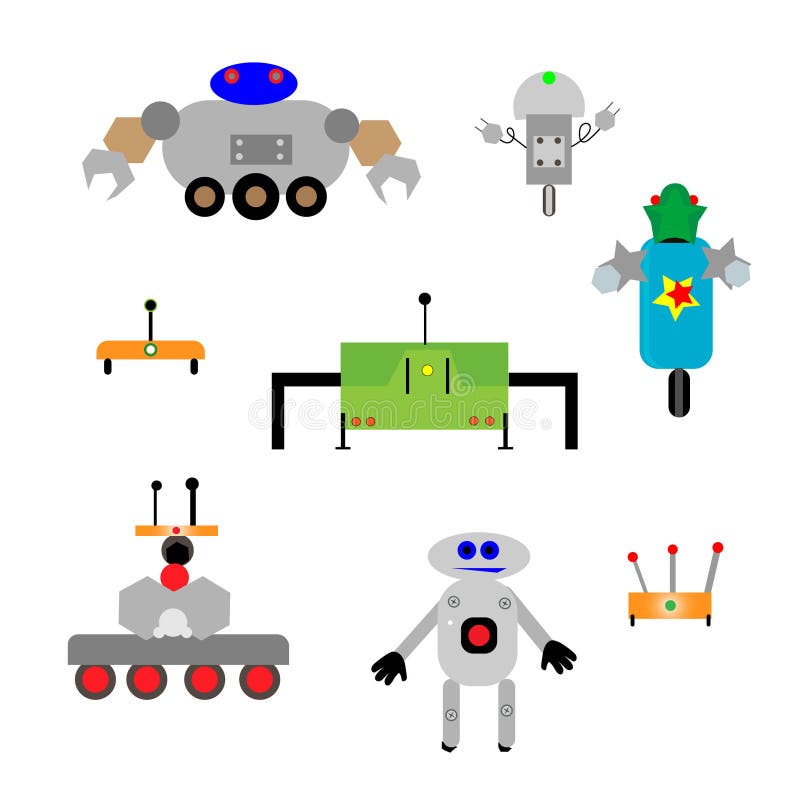 Set of Fun Robots of Different Shapes. Children`s Drawing Stock Vector ...