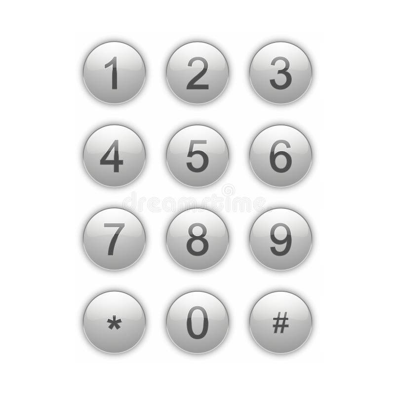 A Set of Functional Control Buttons. Numeric Keypad with Glare Effect for Touch Dialing, Code ...