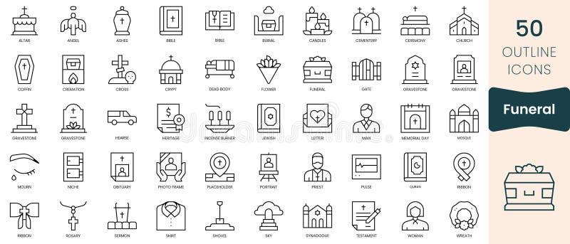 Set of Funeral Icons. Thin Linear Style Icons Pack Stock Vector ...
