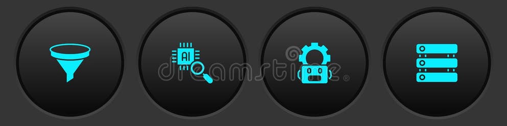 Set Funnel or Filter, Processor CPU, Robot Setting and Server, Data Icon. Vector Stock ...