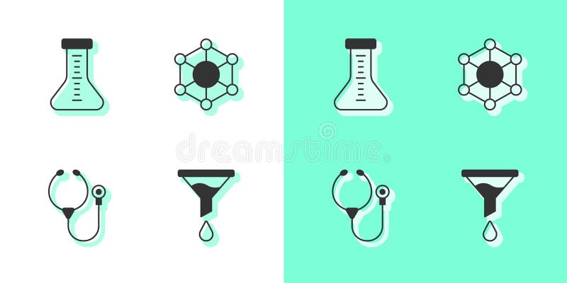 Set Funnel or Filter, Test Tube, Stethoscope and Molecule Icon. Vector ... Set Funnel or Filter, Test Tube, Stethoscope and Molecule Icon. Vector ...