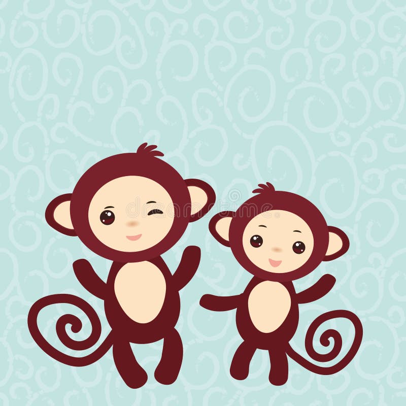 Set of Funny Brown Monkey on Light Blue Background Stock Vector ...