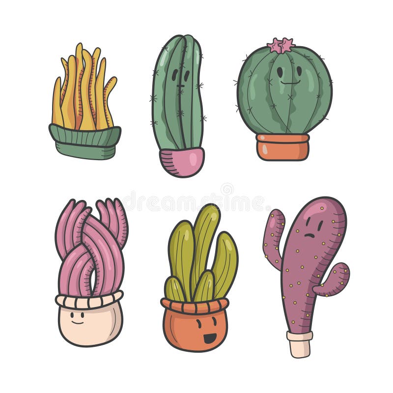 A Set of Funny Cacti. Character. Bright. All Objects are Separated ...