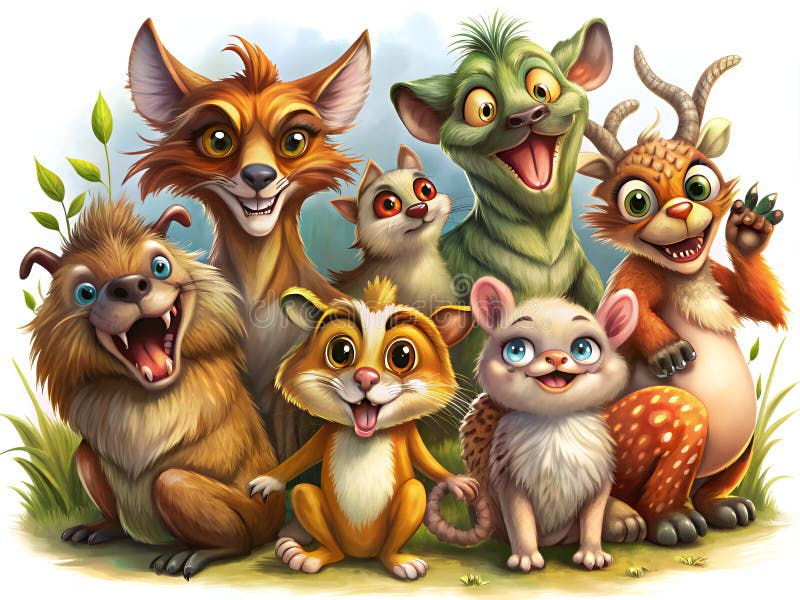 Set of Funny Cartoon Animals Stock Illustration - Illustration of ...