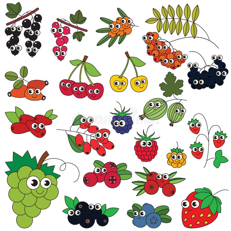 Set of Funny Cartoon Berries. Stock Vector - Illustration of conundrum ...