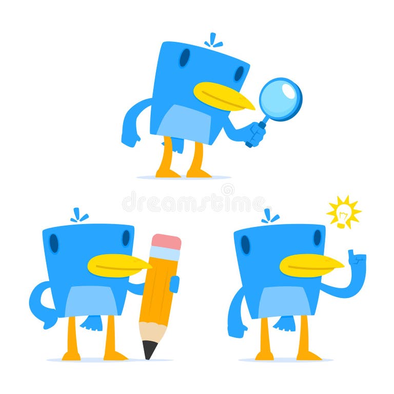 Set of Funny Cartoon Blue Bird Stock Vector - Illustration of magnify ...