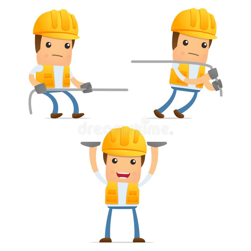 Set of Funny Cartoon Builder Stock Vector - Illustration of press ...