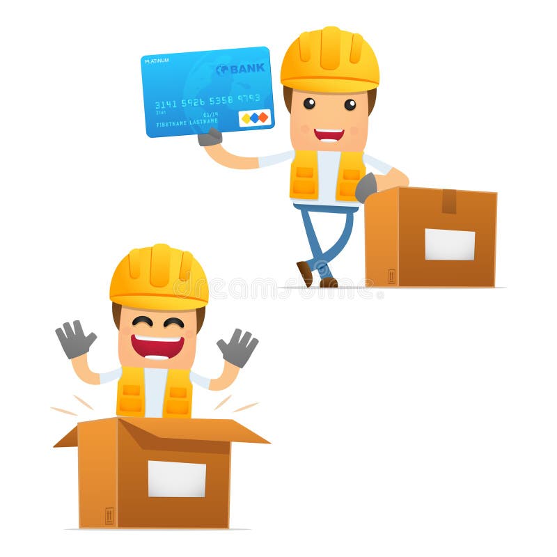 Set of Funny Cartoon Builder Stock Vector - Illustration of post ...