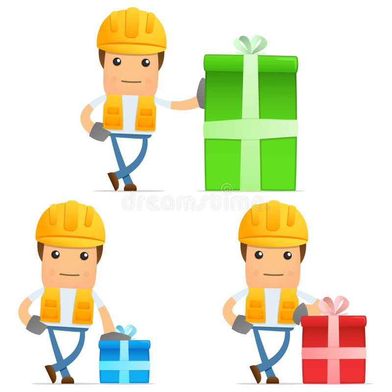 Set of Funny Cartoon Builder Stock Vector - Illustration of ...