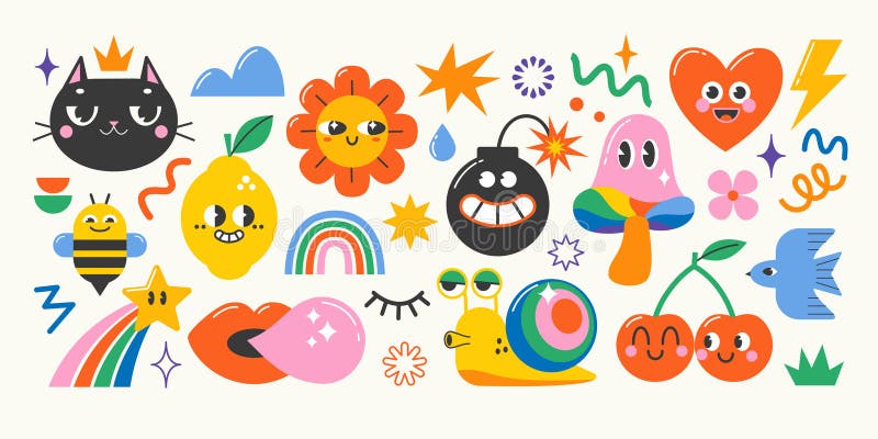 Set of Rainbow Groovy Characters Stock Vector - Illustration of rainbow ...