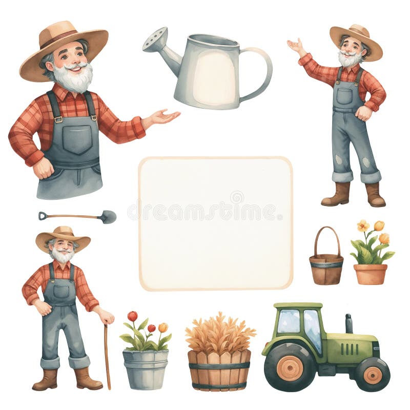 Set of Funny Cartoon Farmer. AI Stock Photo - Illustration of cartoon ...