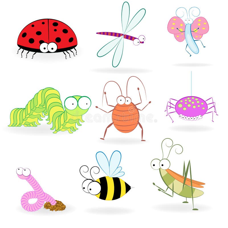 Set of Funny Cartoon Insects. Stock Vector - Illustration of firefly ...